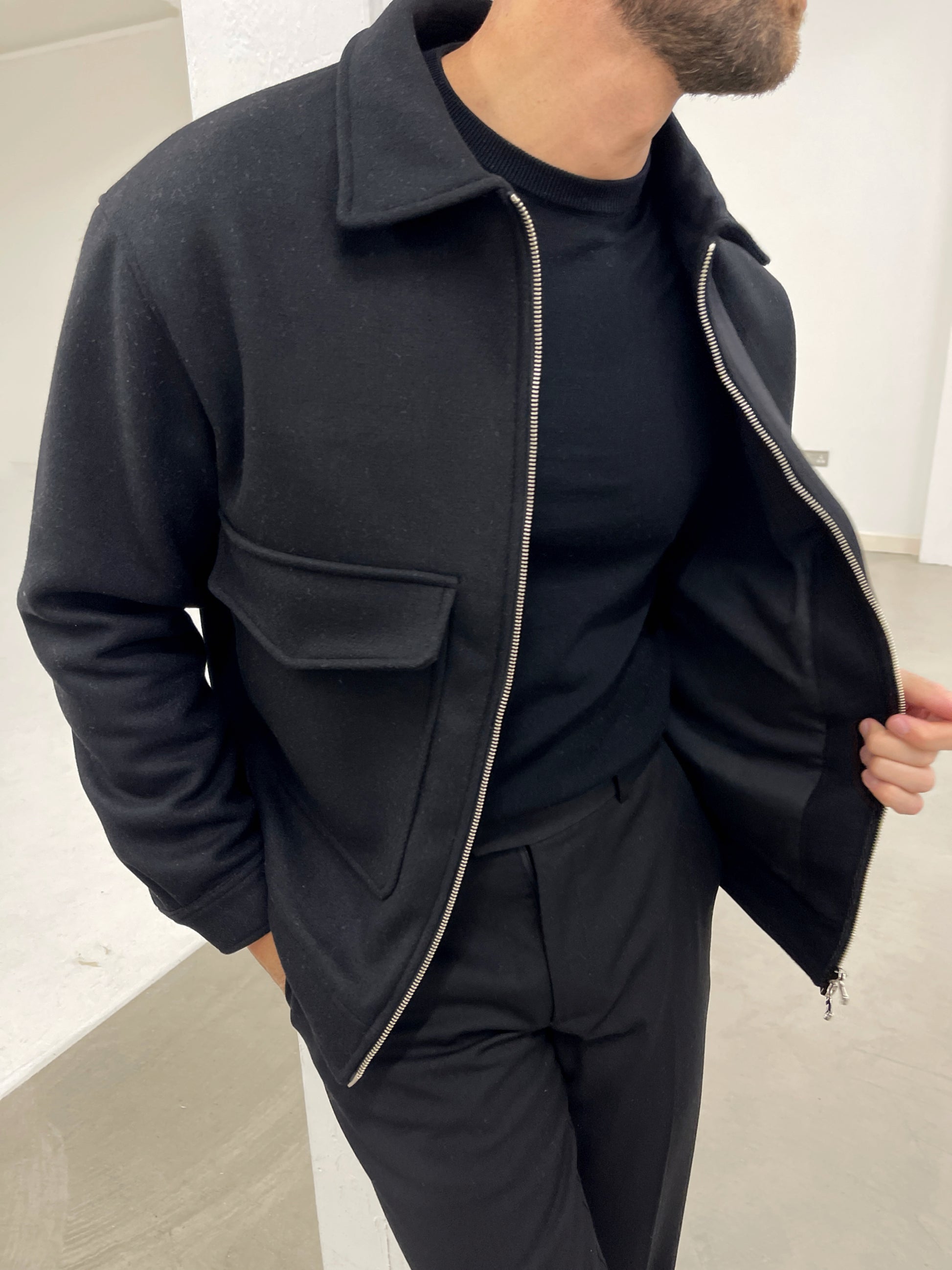 WOOL ZIP JACKET BLACK